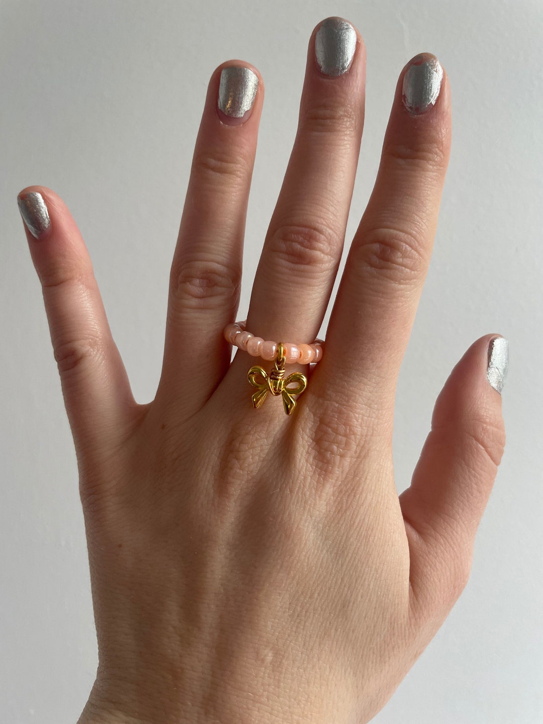 Pink Beaded Bow Ring - Etsy