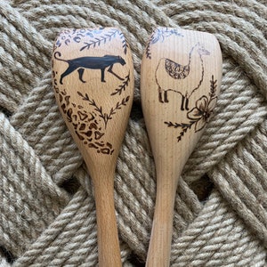 Floral Animal Wood Burned Spoon Set - Etsy