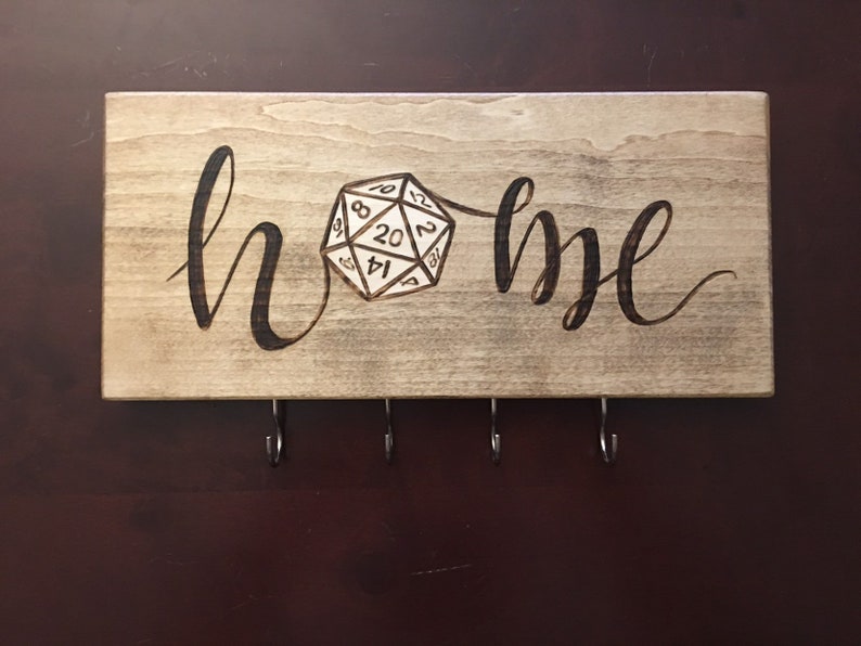 Role-playing Game D20 Sign/key Rack Wood Burned by Hand RPG | Etsy