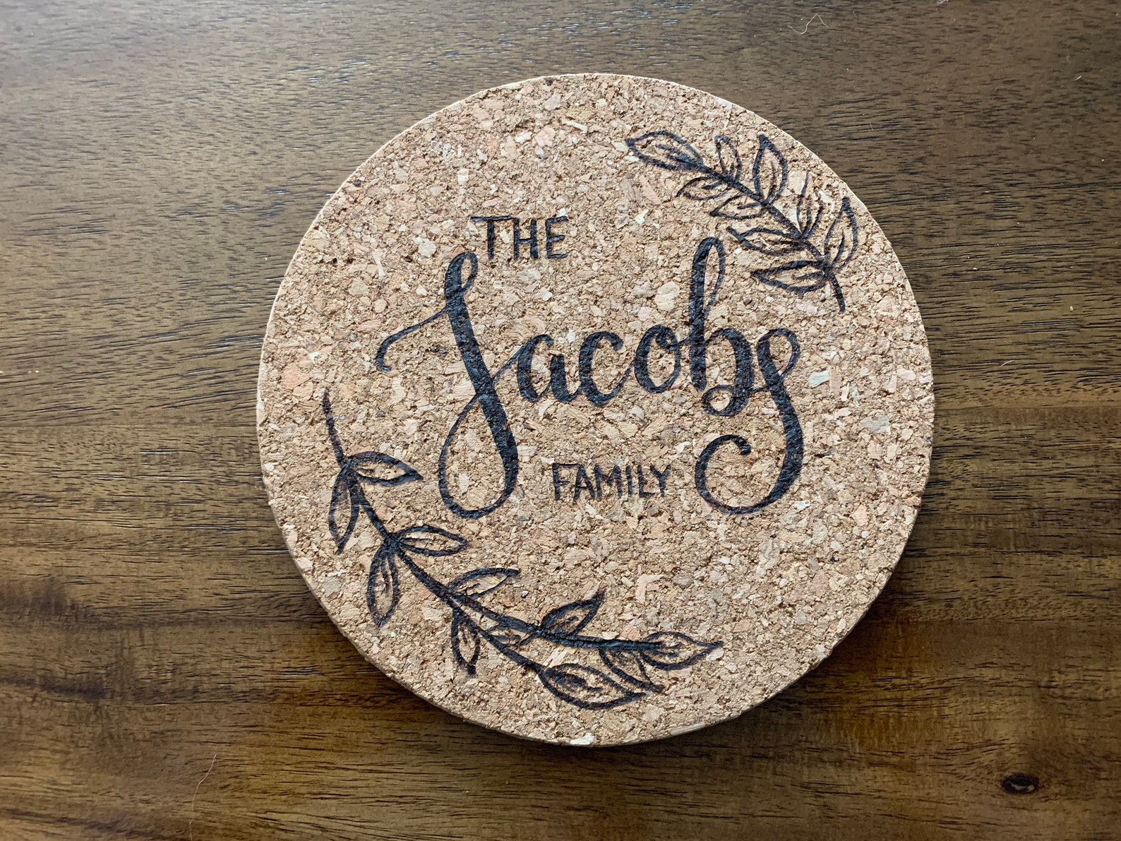 Personalized Family Name Cork Trivets With Hand Burned Designs - Etsy