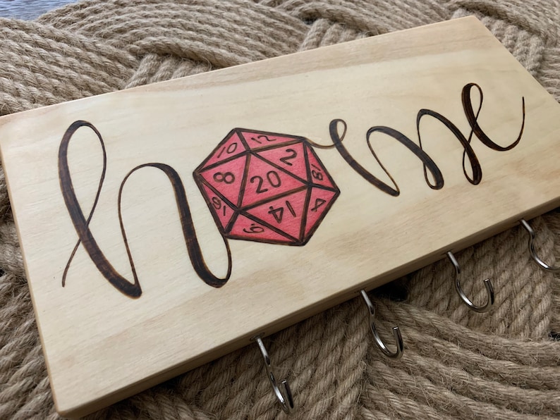 Role-playing Game D20 Sign/key Rack Wood Burned by Hand RPG | Etsy