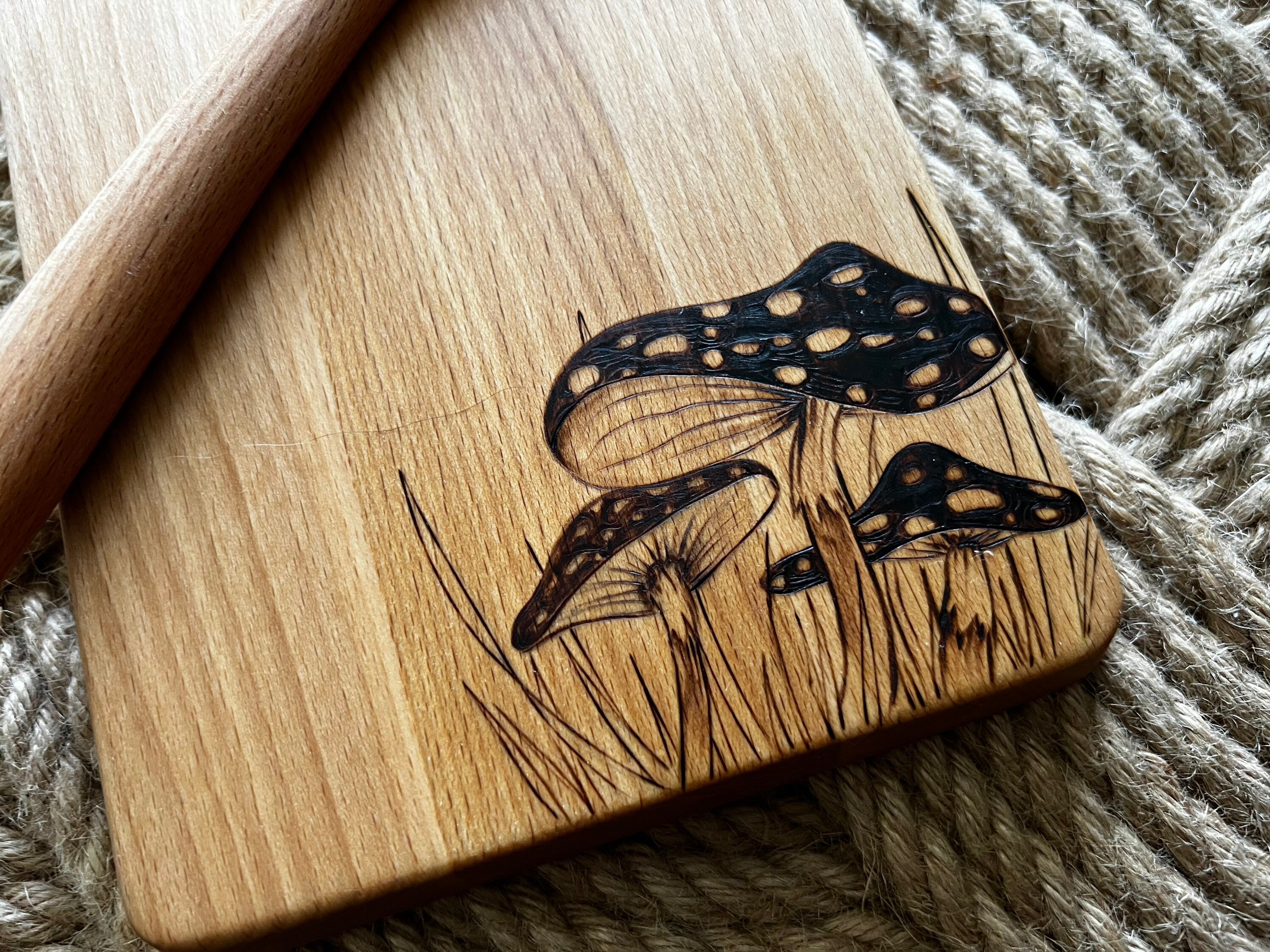 Mushroom Themed Wood Burned Cutting Board and Spoon Set - Etsy