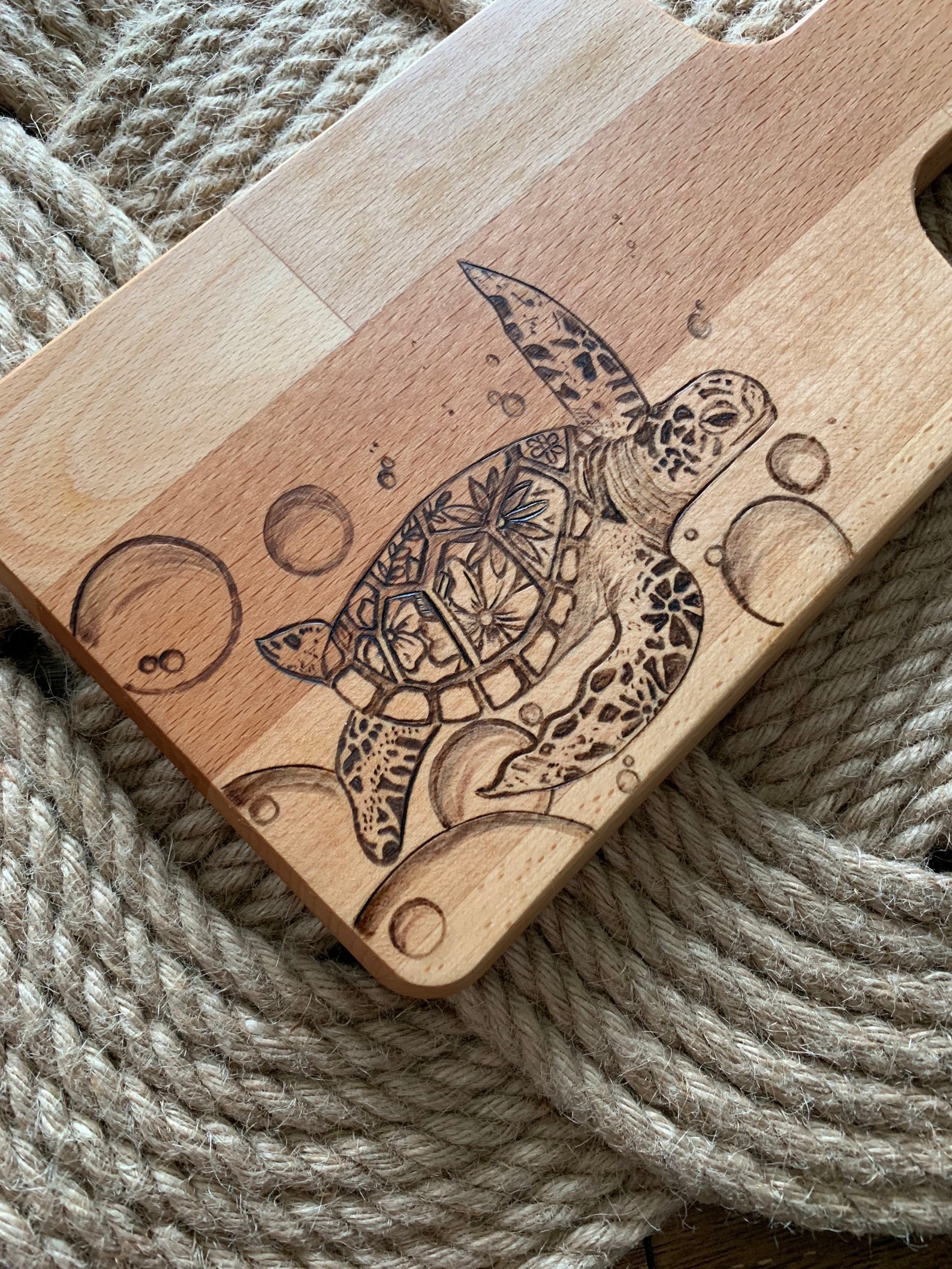Sea Turtle and Flowers Wood Burned Cutting Board and Spoon Set | Etsy