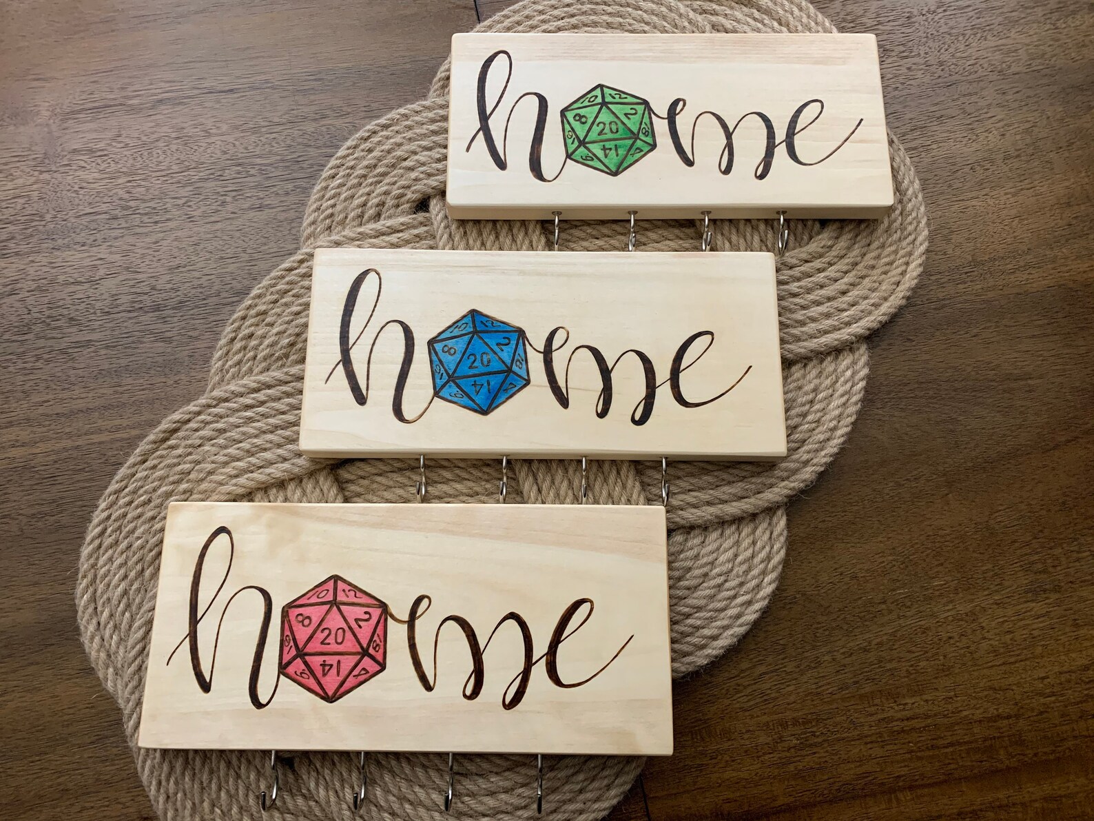 Role-playing Game D20 Sign/key Rack Wood Burned by Hand RPG | Etsy