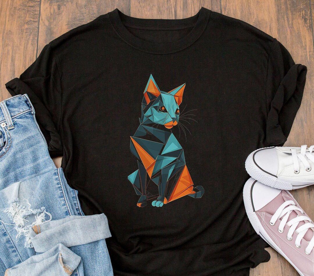 Origami Cubism Cat Tee | Abstract Art Cat Shirt | Unique Cat Lover's ...