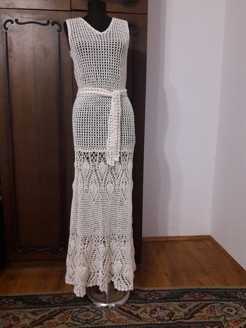 Long Wedding Dress in Ecru Crochet / Custom - Etsy
