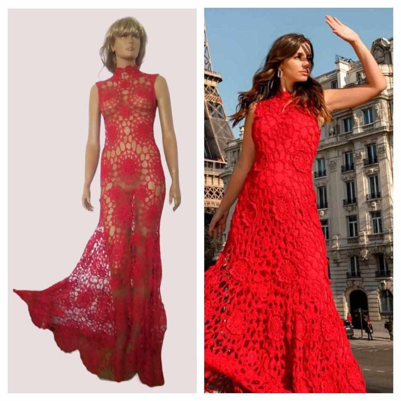 Women's Long Red Dress Crochet, Wedding Dress Crochet / Made to Order ...