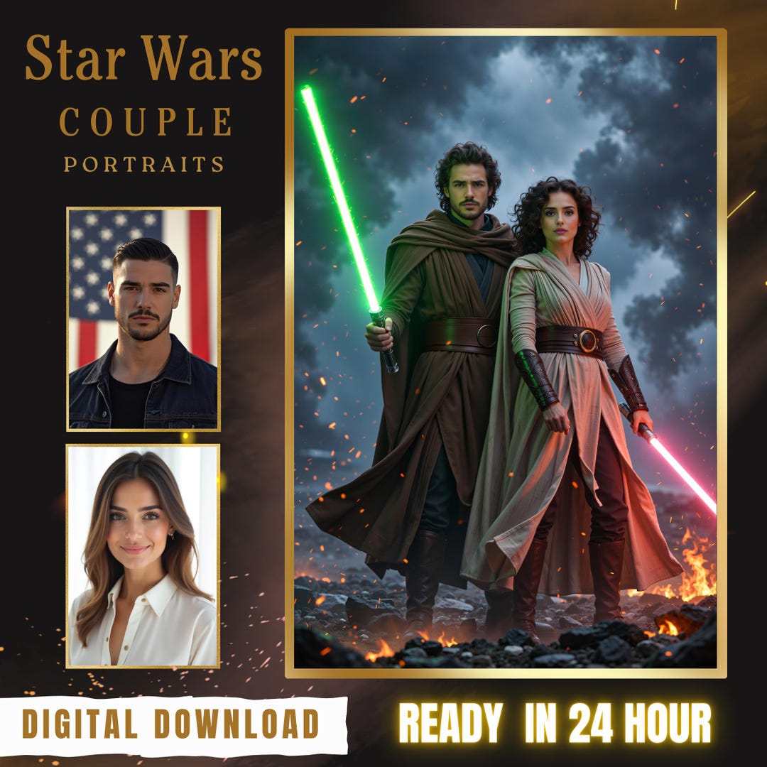 Custom Jedi Couple Portrait From Photo, Personalized Couples Jedi ...