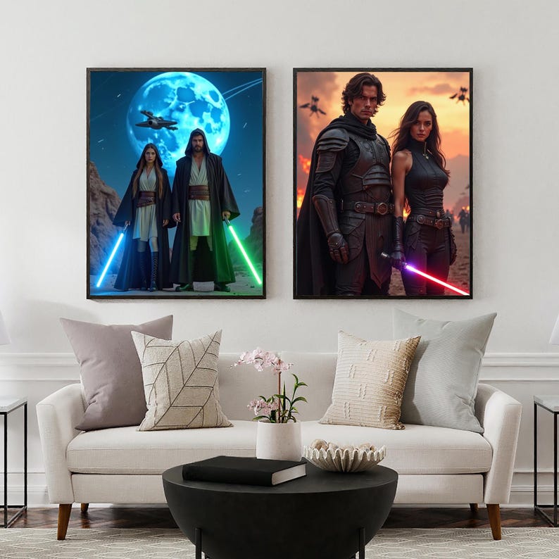 Personalized Star Wars Portrait, Custom Jedi Couple Digital Art ...