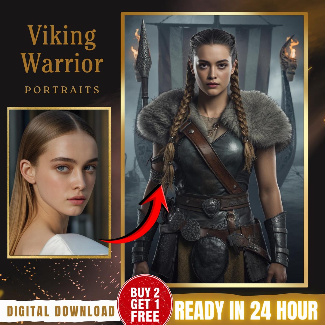 Custom Female Viking Portrait, Viking Warrior Portrait, Personalized ...