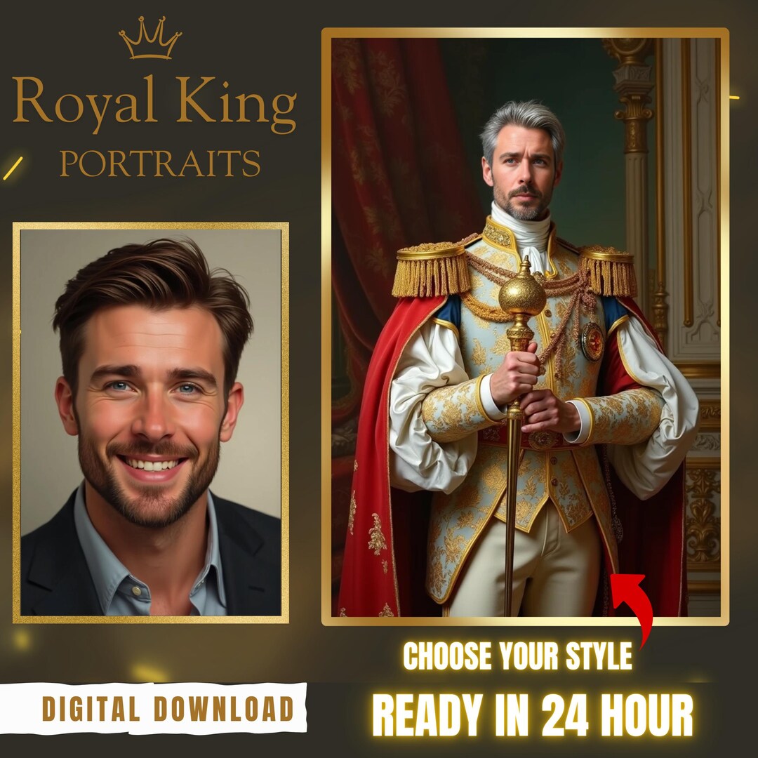 Custom Royal King Portrait, Renaissance Regal Artwork, Historical ...
