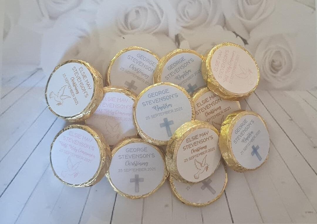 Set of 50 X 3cm Personalised Christening, Baptism, Holy Communion ...