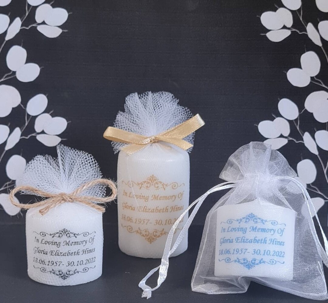 10 X Personalised Funeral Memorial Votive Candles in Elegant Swirl ...