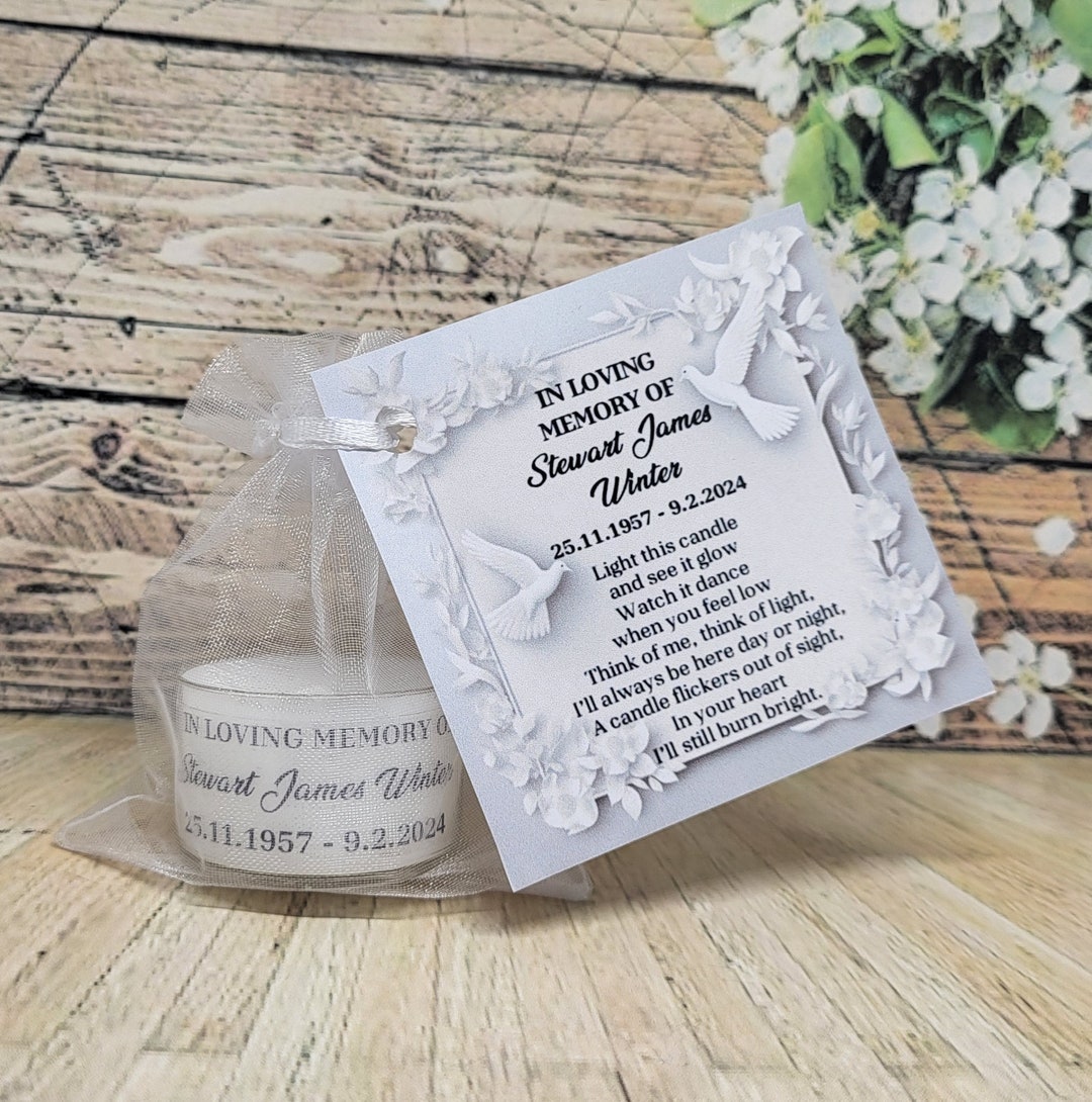 Personalised Funeral Memorial Tealight Favours With Dove Design Tags - Etsy