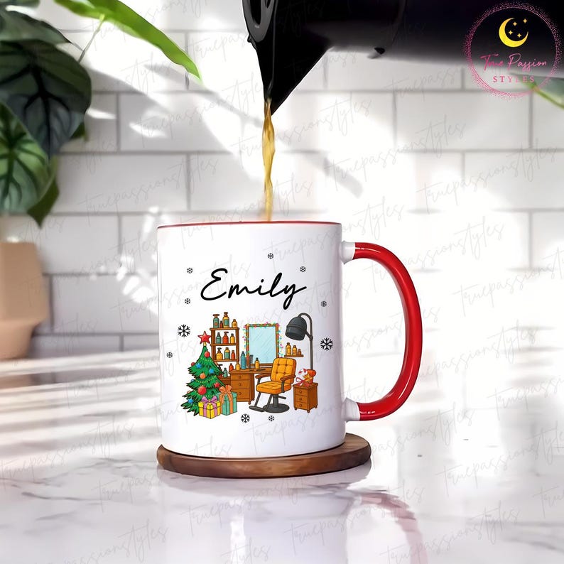 Custom Hair Salon Christmas Mug, Personalized Hairdresser Mug, Gift for ...