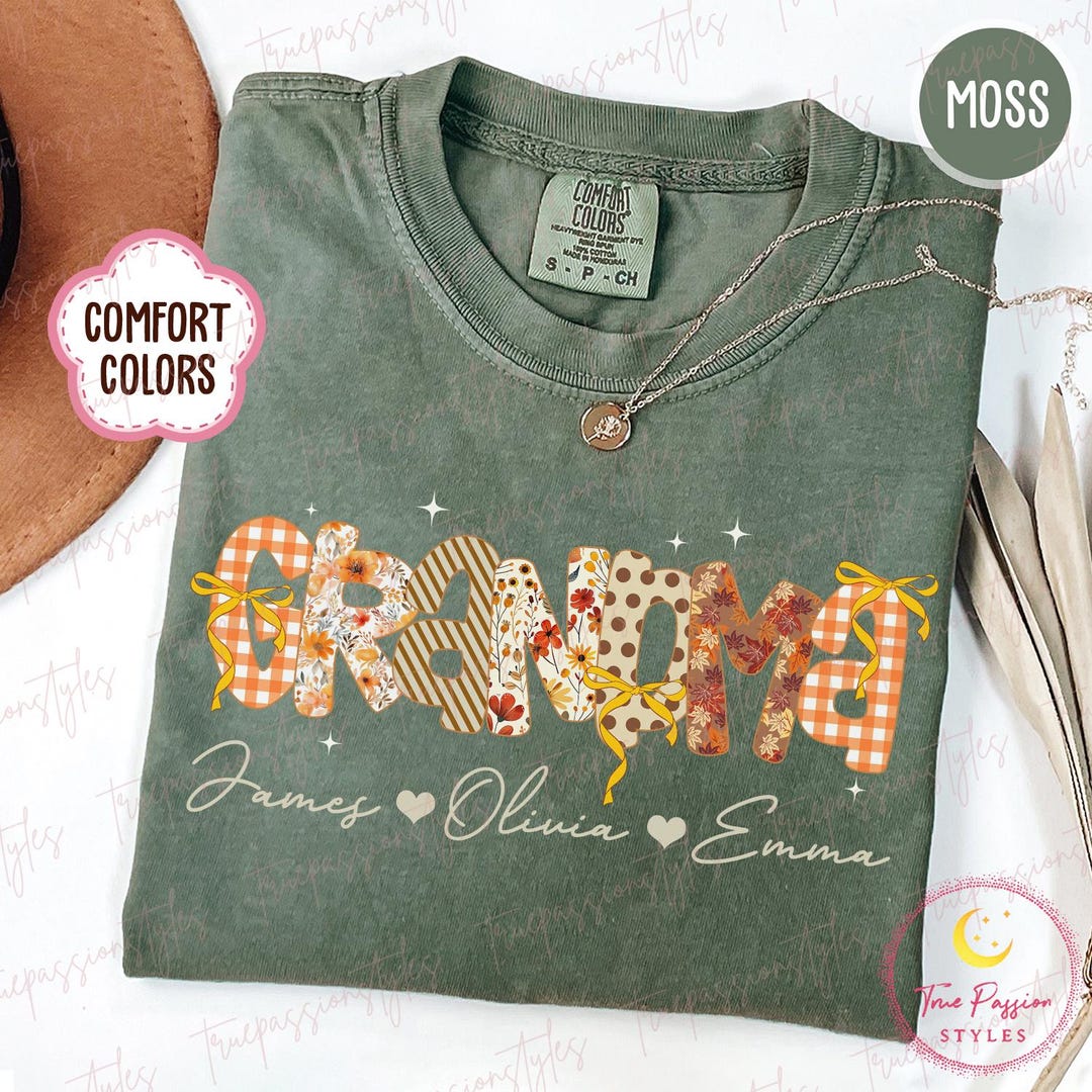 Personalized Grandma Shirt With Kids Name, Custom Preppy Fall Grandma ...