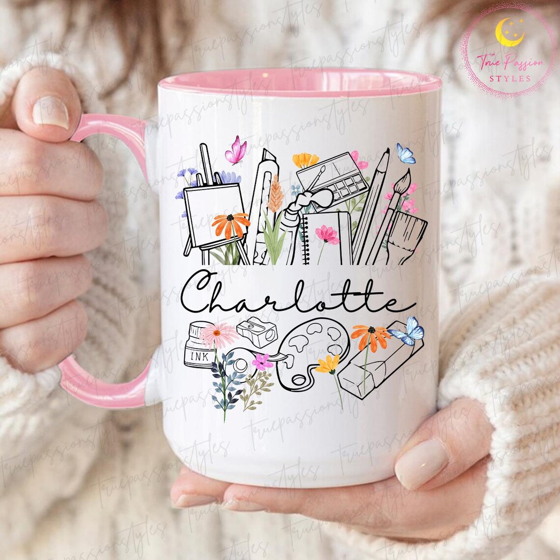 Personalized Artist Mug, Custom Floral Artist Mug, Art Lover Gift, Art ...