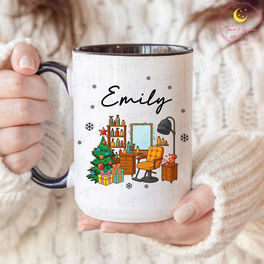 Custom Hair Salon Christmas Mug, Personalized Hairdresser Mug, Gift for ...