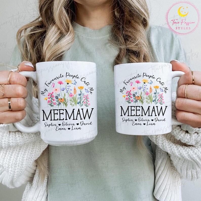 Custom Meemaw Mug, Personalized Floral Meemaw Mug, Mothers Day Gift for ...