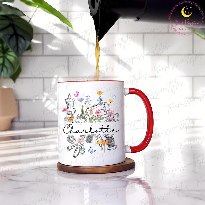 Personalized Floral Sewing Mug, Custom Sewing Machine Mug, Sewing Lover ...