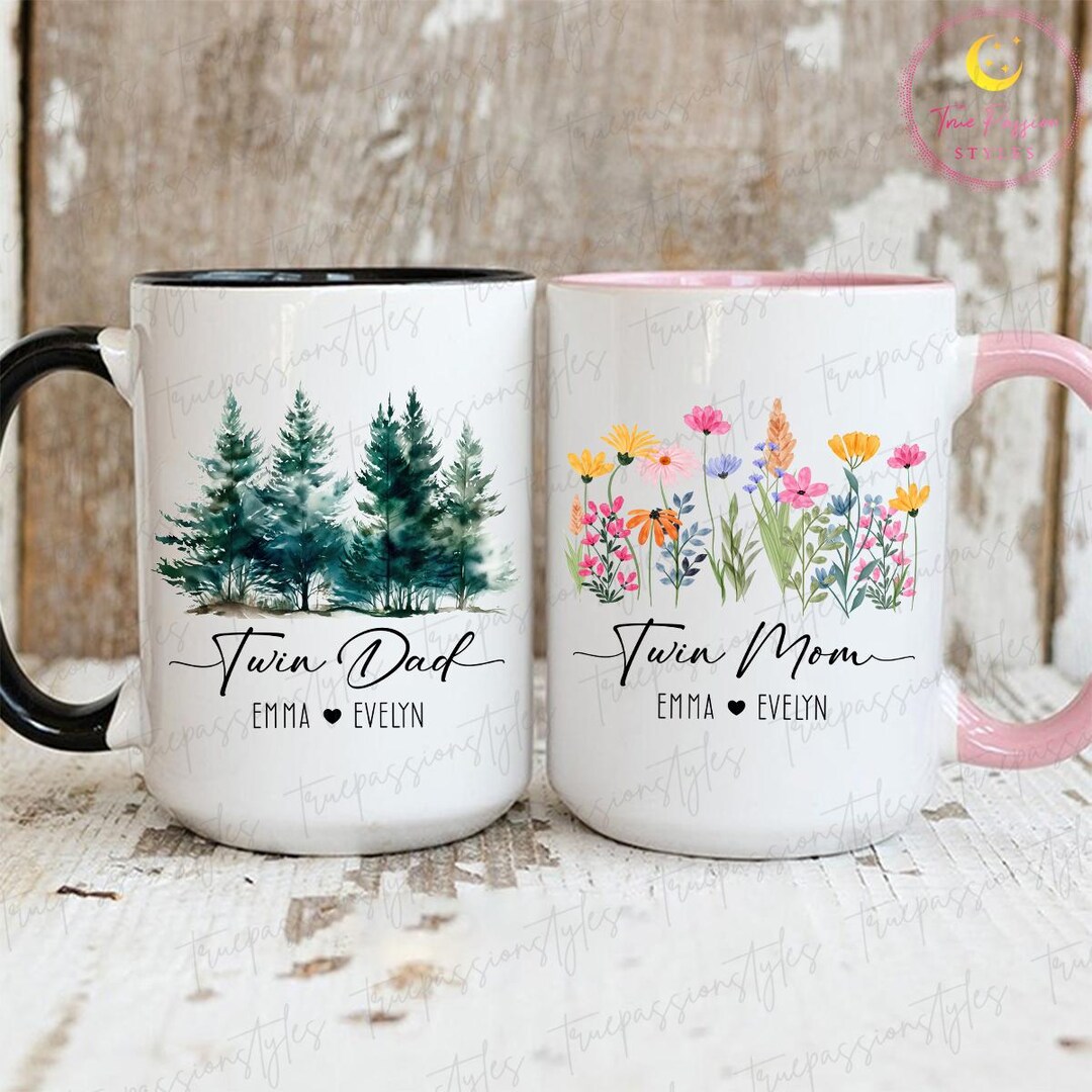 Custom Twin Mom Twin Dad Mug, Twins Pregnancy Announcement Mug, Twin ...