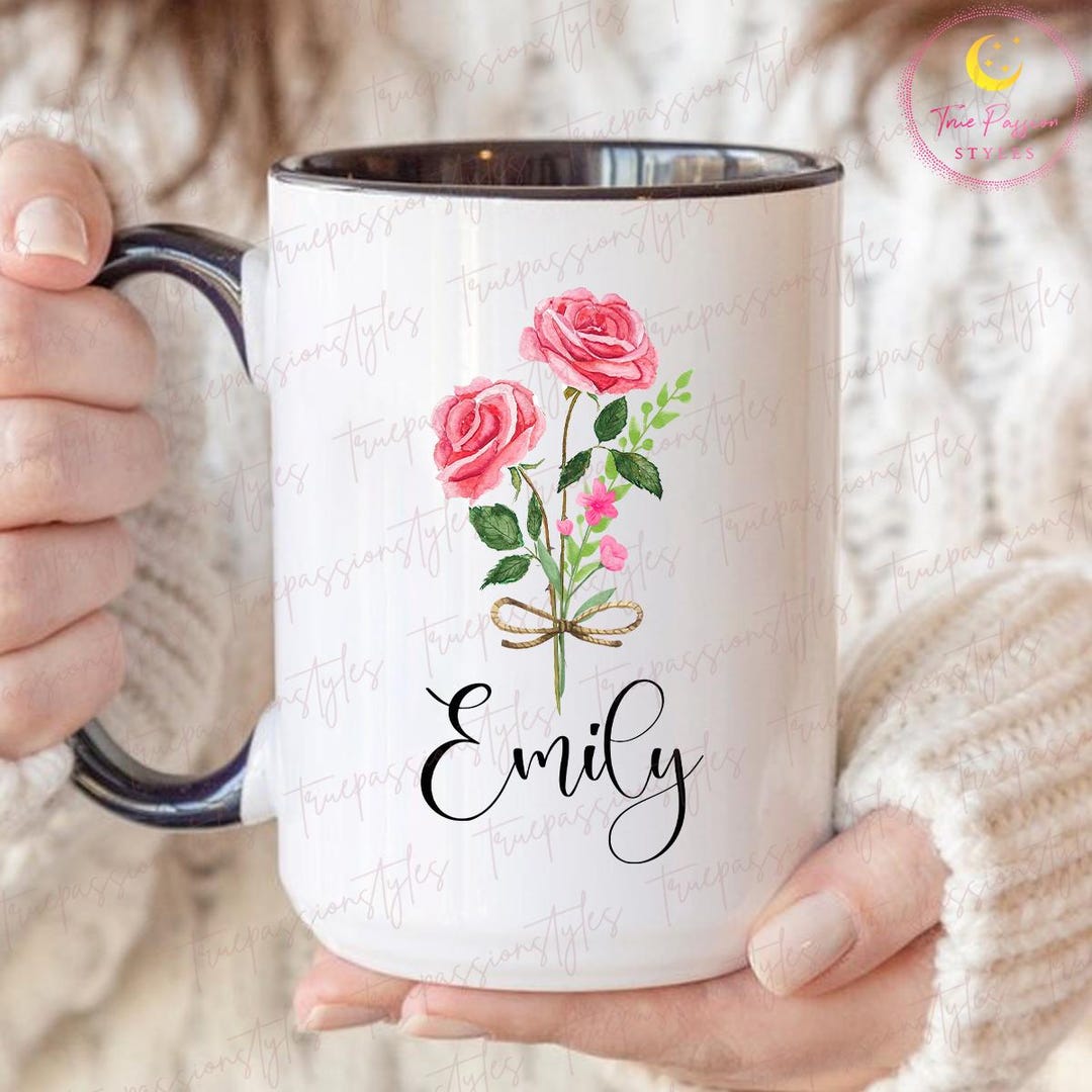 Personalized Birth Flower Mug, Custom Floral Mug, Bridesmaid Mug, Gift ...