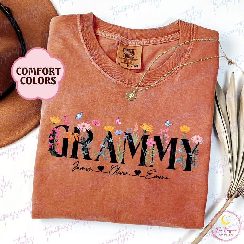Comfort Colors® Personalized Wildflowers Grammy Shirt, Custom Floral ...