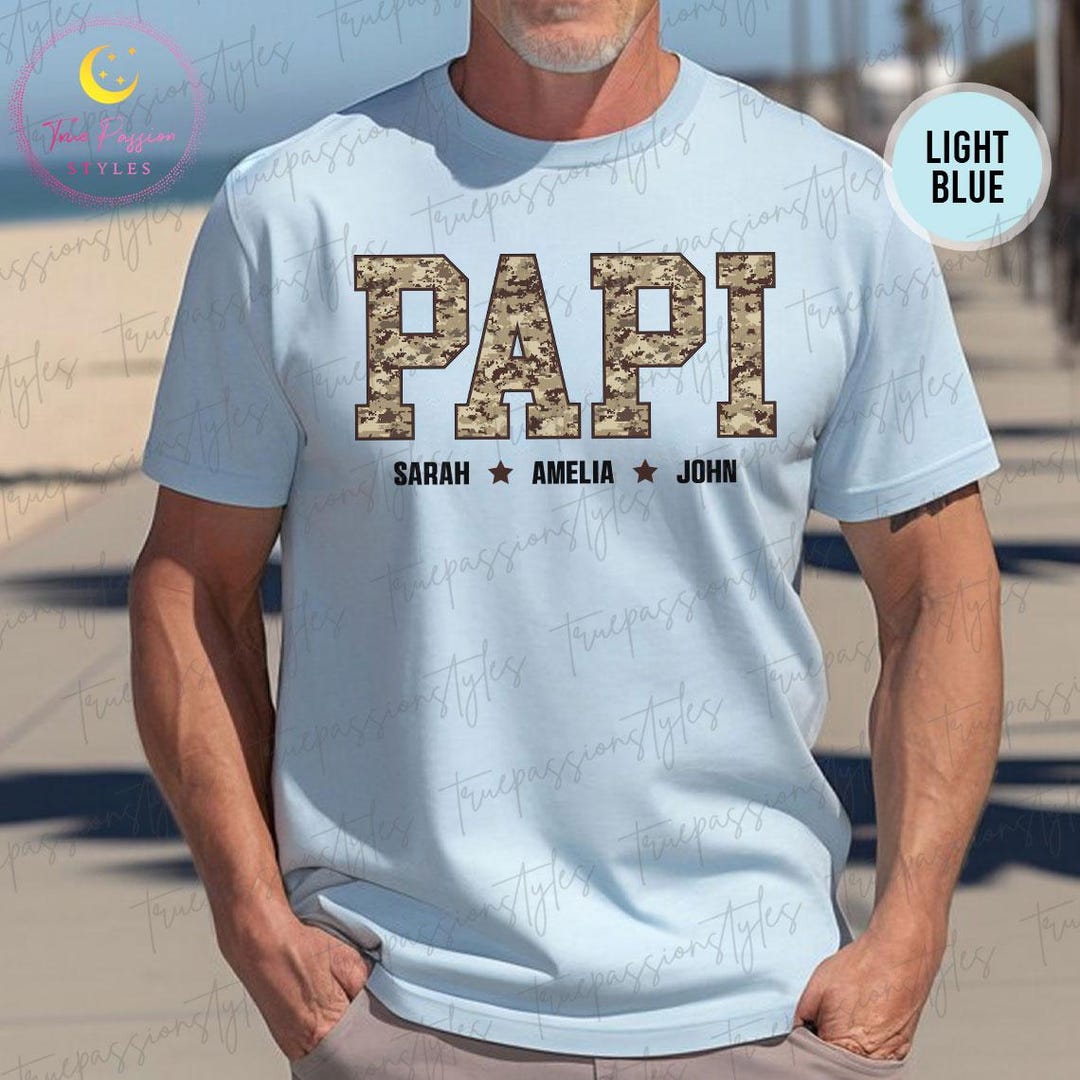 Personalized Camo Papi With Kid Names, Fathers Day Gift for Papi, New Grandpa Tee, Cool Papi ...