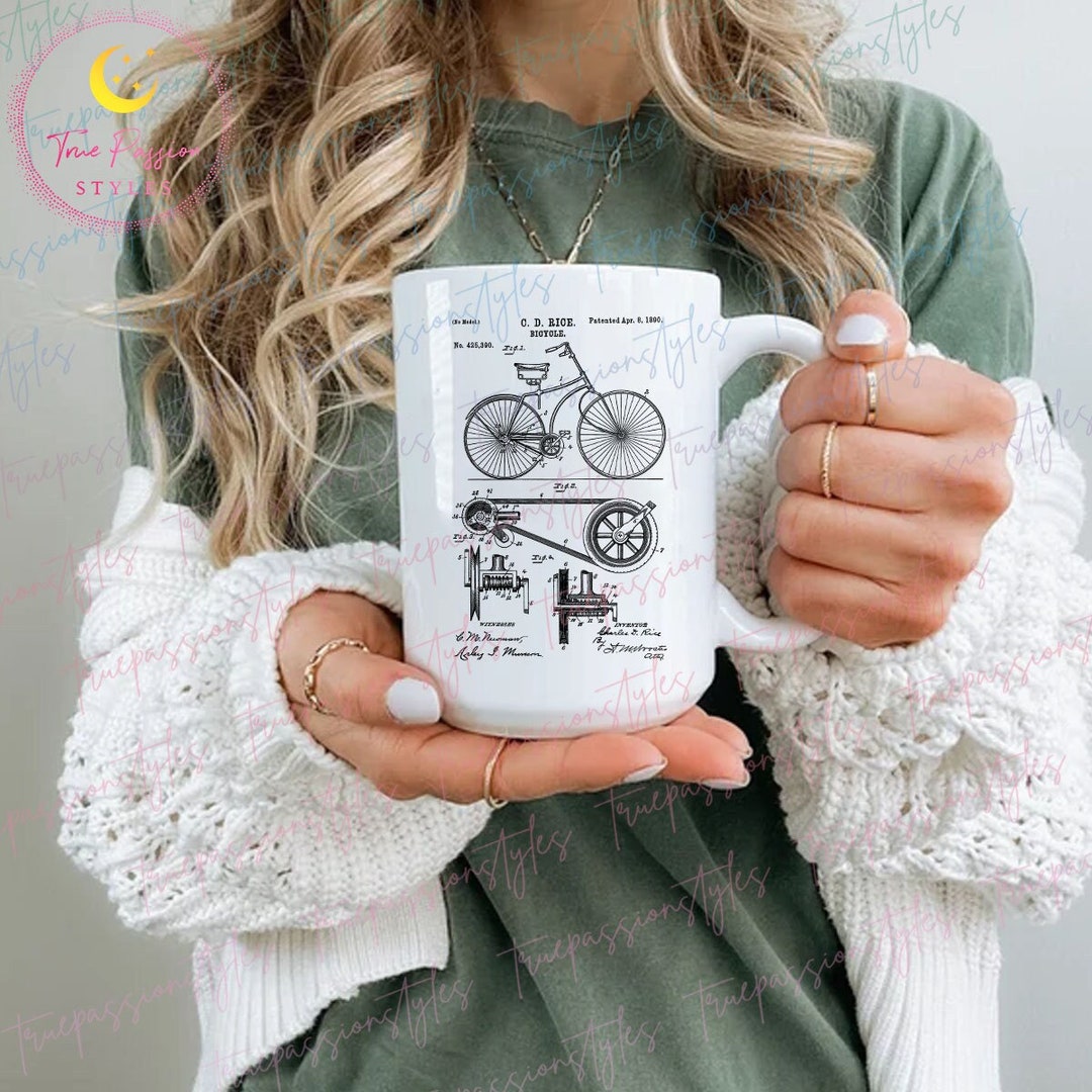 1890 Bicycle Patent Diagram White Coffee Mug, Street Mountain Cycling ...