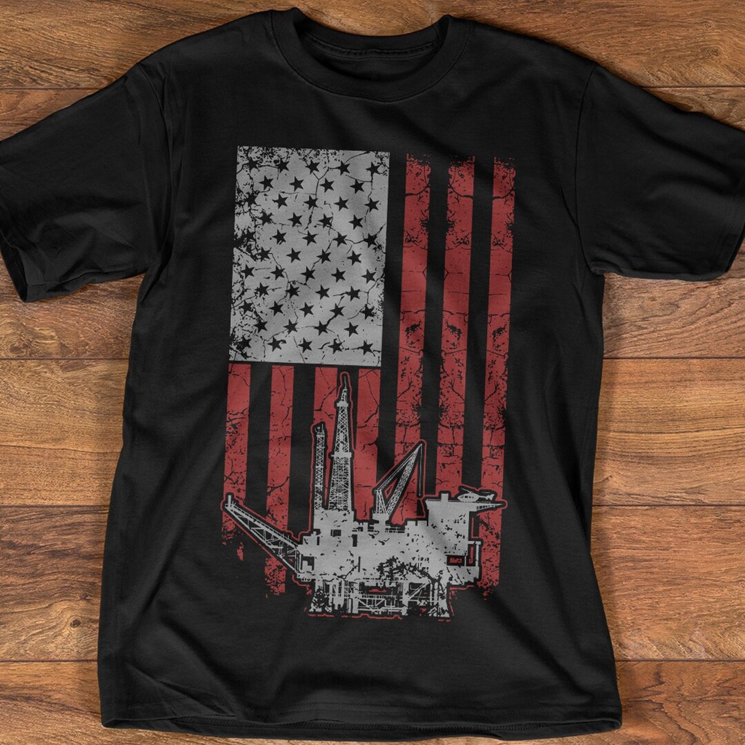 Oil Rig Shirt With American Flag, Oilfield T-shirt, American Oil Rig ...
