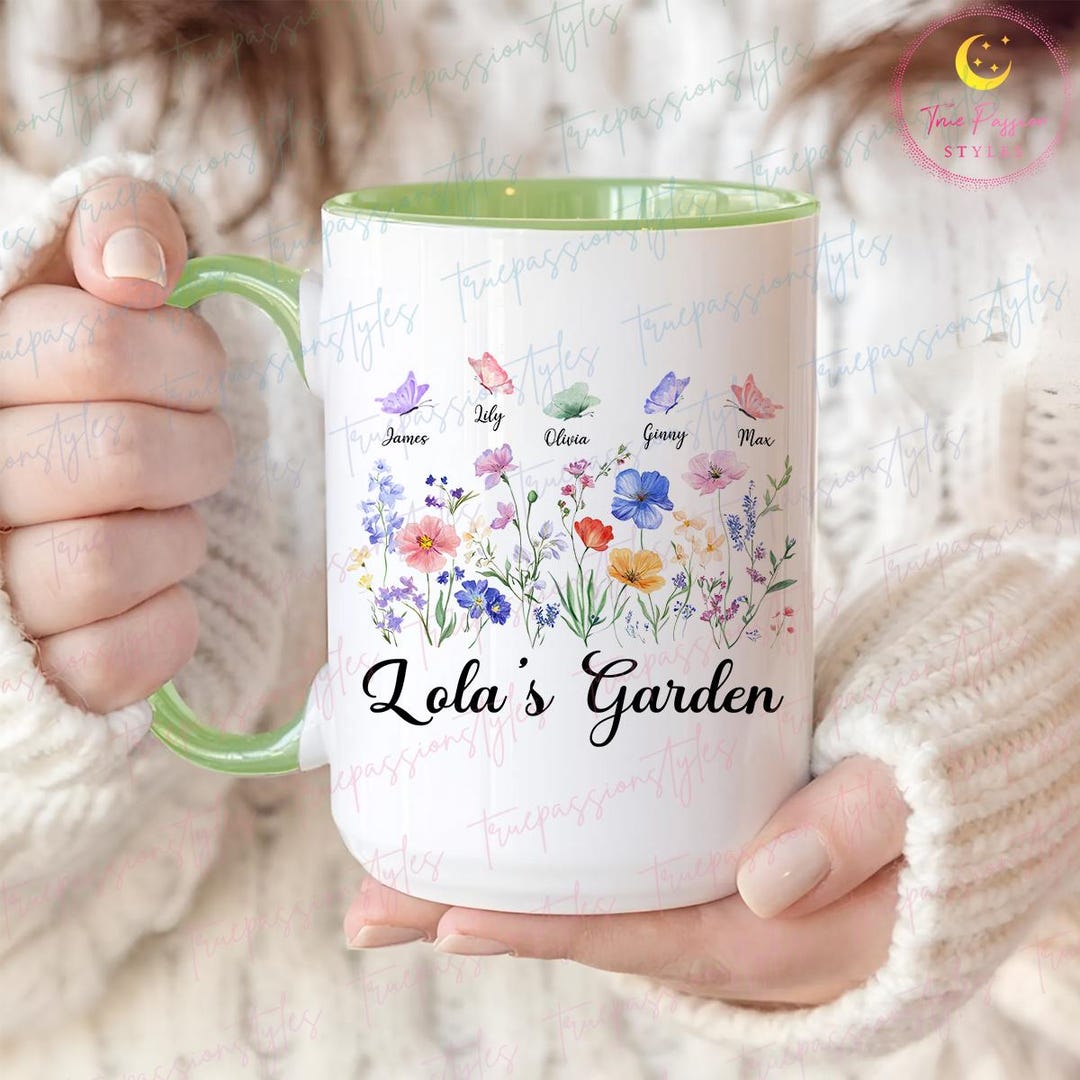 Personalized Lola's Garden Mug With Kids Names, Custom Wildflowers Lola ...