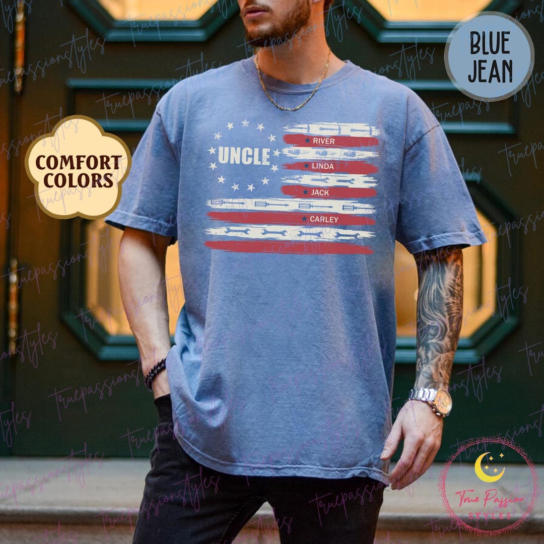 Comfort Colors® Custom USA Flag Mechanic Uncle Shirt, Personalized Car ...