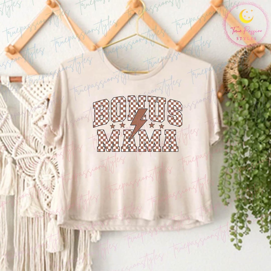 Checkered Bonus Mama Crop Top, Step Mom Crop Top, Second Mom Crop Top ...