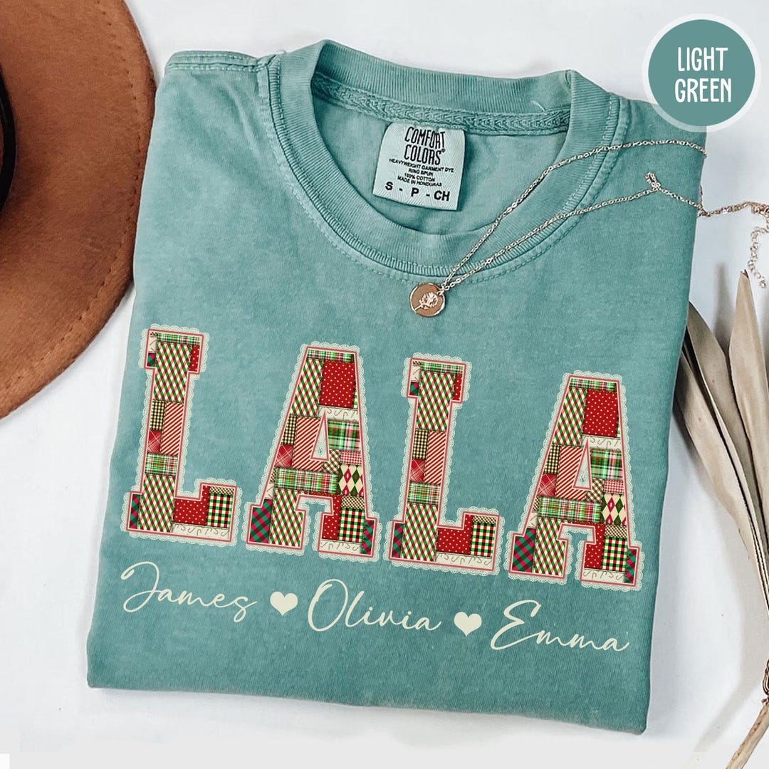 Comfort Colors® Christmas Lala Shirt, Custom Christmas Patchwork Lala ...
