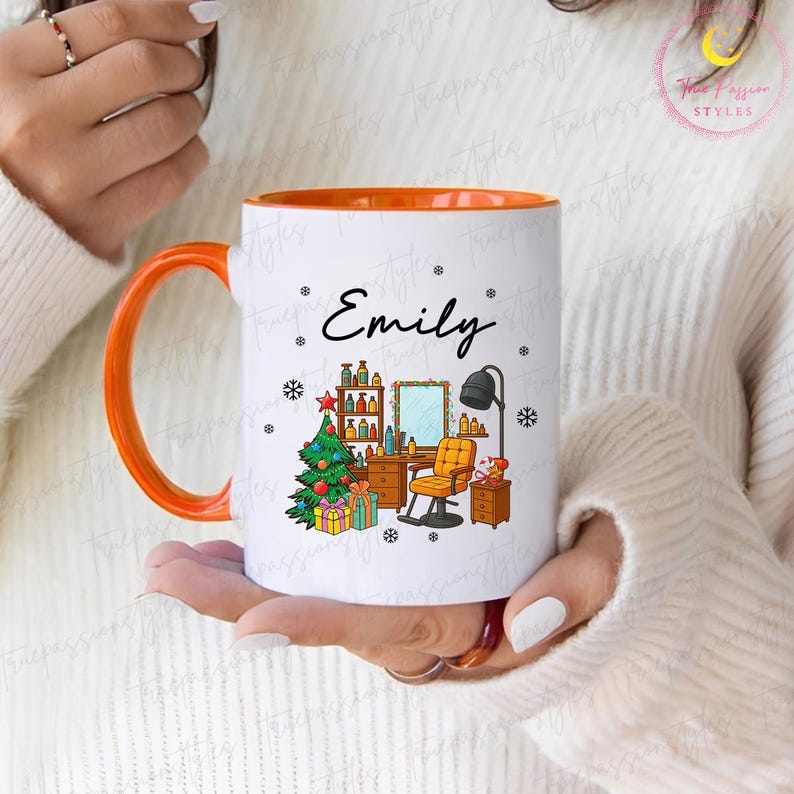 Custom Hair Salon Christmas Mug, Personalized Hairdresser Mug, Gift for ...