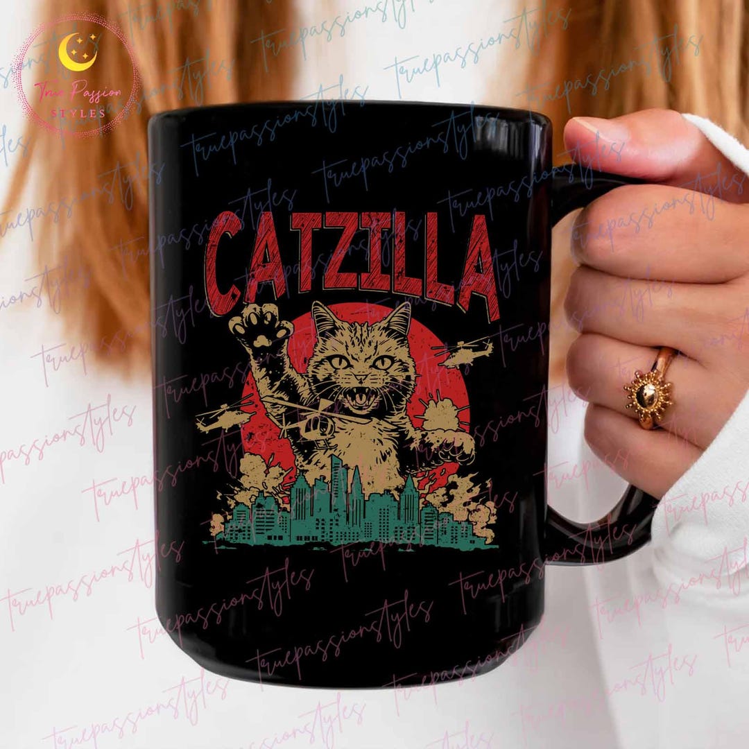 Catzilla Mug, Kawaaii Cat Mug, Monster Cat Mug, Godzilla Parody Mug ...