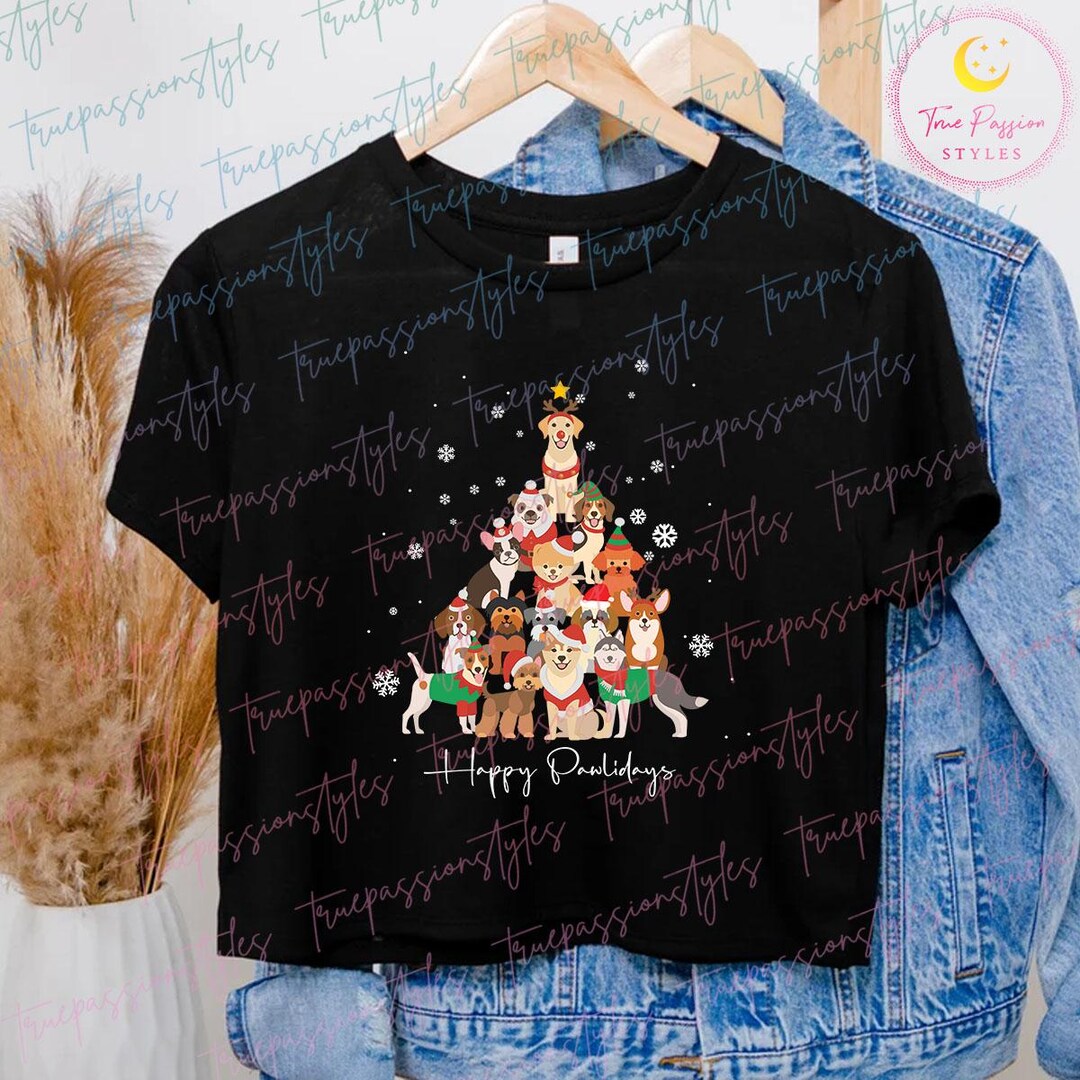 Happy Pawlidays Crop Top, Christmas Dog Crop Top, Dogs Crop Top, Merry ...
