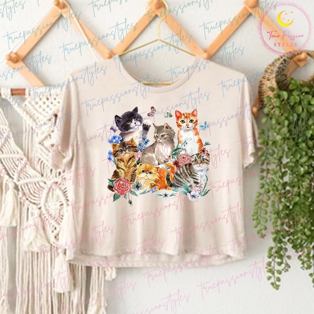 Cottagecore Cat Crop Top, Vintage Cat Crop Top, Kitten Cat Flowers Crop ...