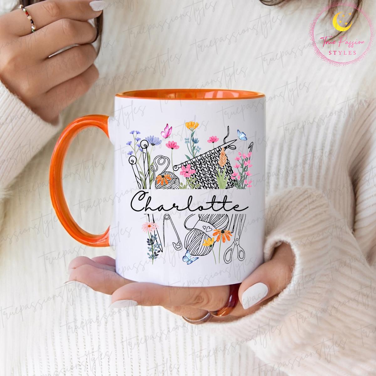 Personalized Crochet Mug, Custom Floral Crocheting Mug, Crocheters ...