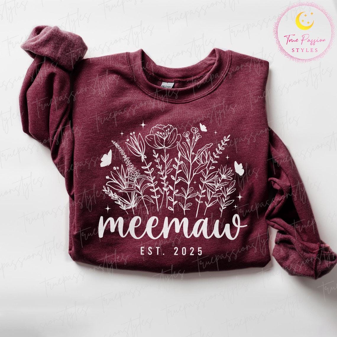 Custom Meemaw Sweatshirt, Wildflower Meemaw Sweater, Promoted to Meemaw ...