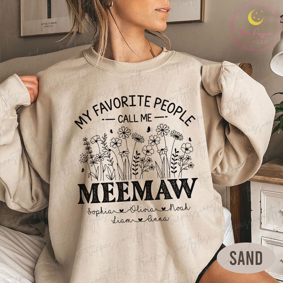 Custom Meemaw Sweatshirt With Kids Names, Mothers Day Gift for Meemaw ...
