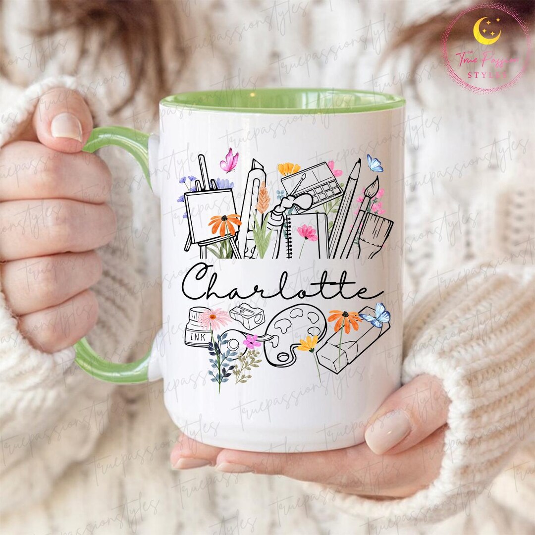 Personalized Artist Mug, Custom Floral Artist Mug, Art Lover Gift, Art ...