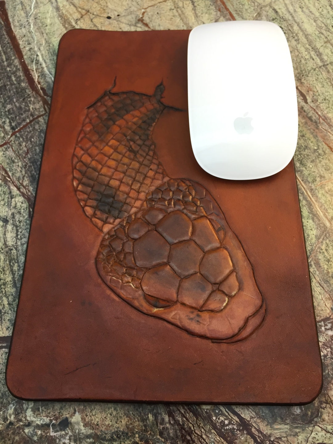 Custom Tooled Leather Mouse Pad - Snake Design - Etsy