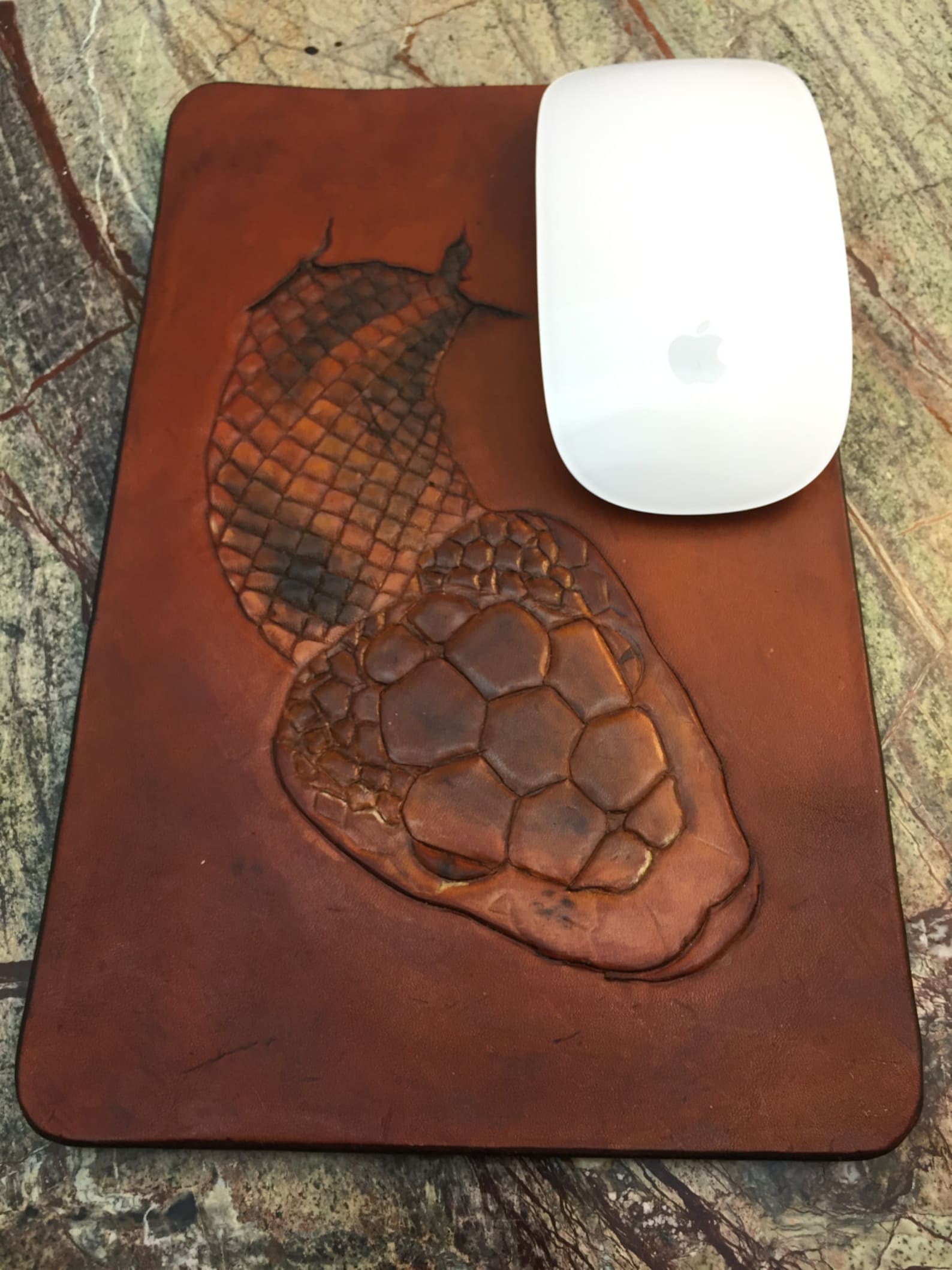 Custom Tooled Leather Mouse Pad - Snake Design - Etsy