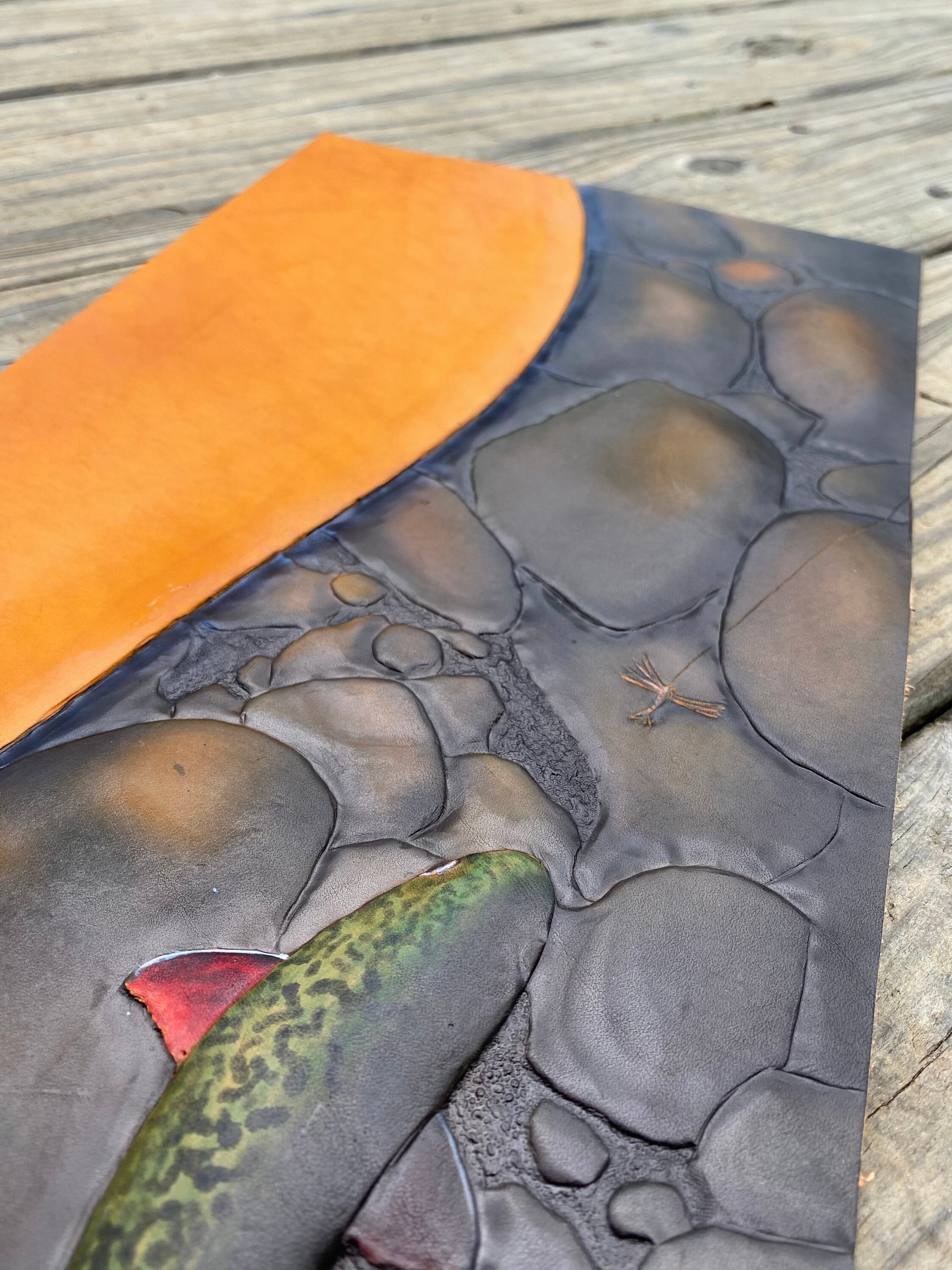 Custom leather art: Trout in stream - Etsy 日本