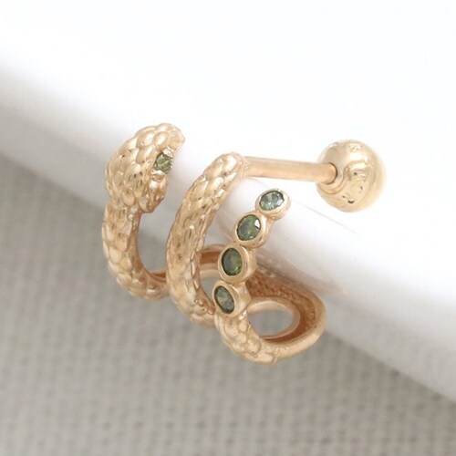 14K Solid Gold Tiny Snake Ear Stud Cartilage Tragus Helix - Etsy
