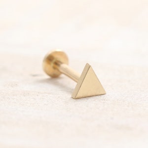 14K Solid Gold Tiny Triangle Ear Stud, Cartilage, Tragus, Helix, Conch, Internally Threaded ...