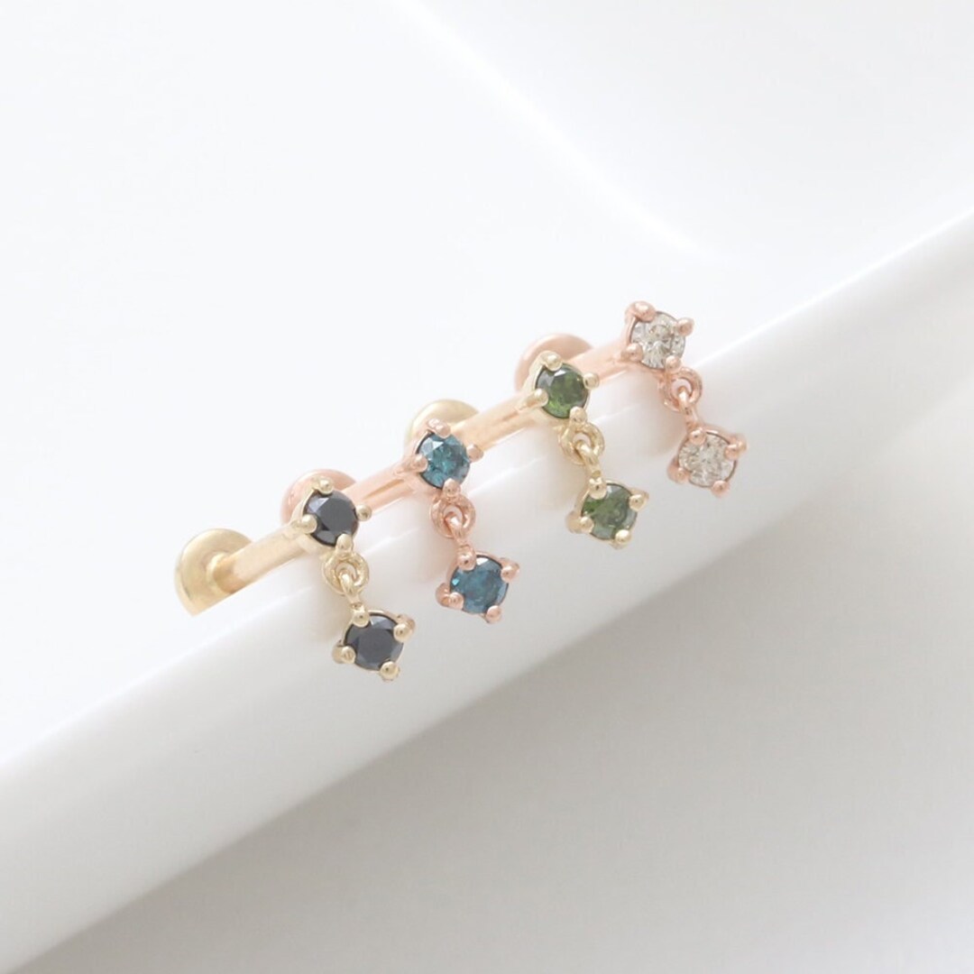 14K Solid Gold Ultra Tiny Dual Black, Blue, Green or Cognac Genuine ...