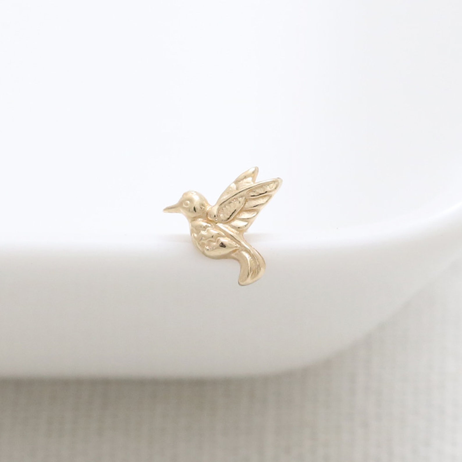 14K Solid Gold Small Swallow Bird Ear Stud, Cartilage, Tragus, Helix ...