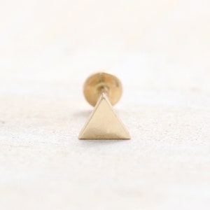 14K Solid Gold Tiny Triangle Ear Stud, Cartilage, Tragus, Helix, Conch, Internally Threaded ...